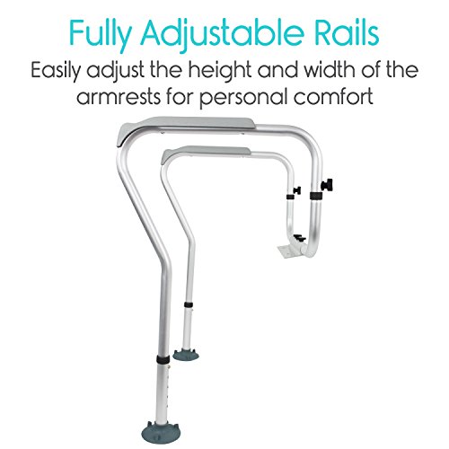 Vive Toilet Rail - Bathroom Safety Frame - Medical Railing Helper for Elderly, Handicap, Disabled, Seniors - Bariatric Assist Handrail Grab Bar - Adjustable Height, Padded Arms Fit Most Toilets