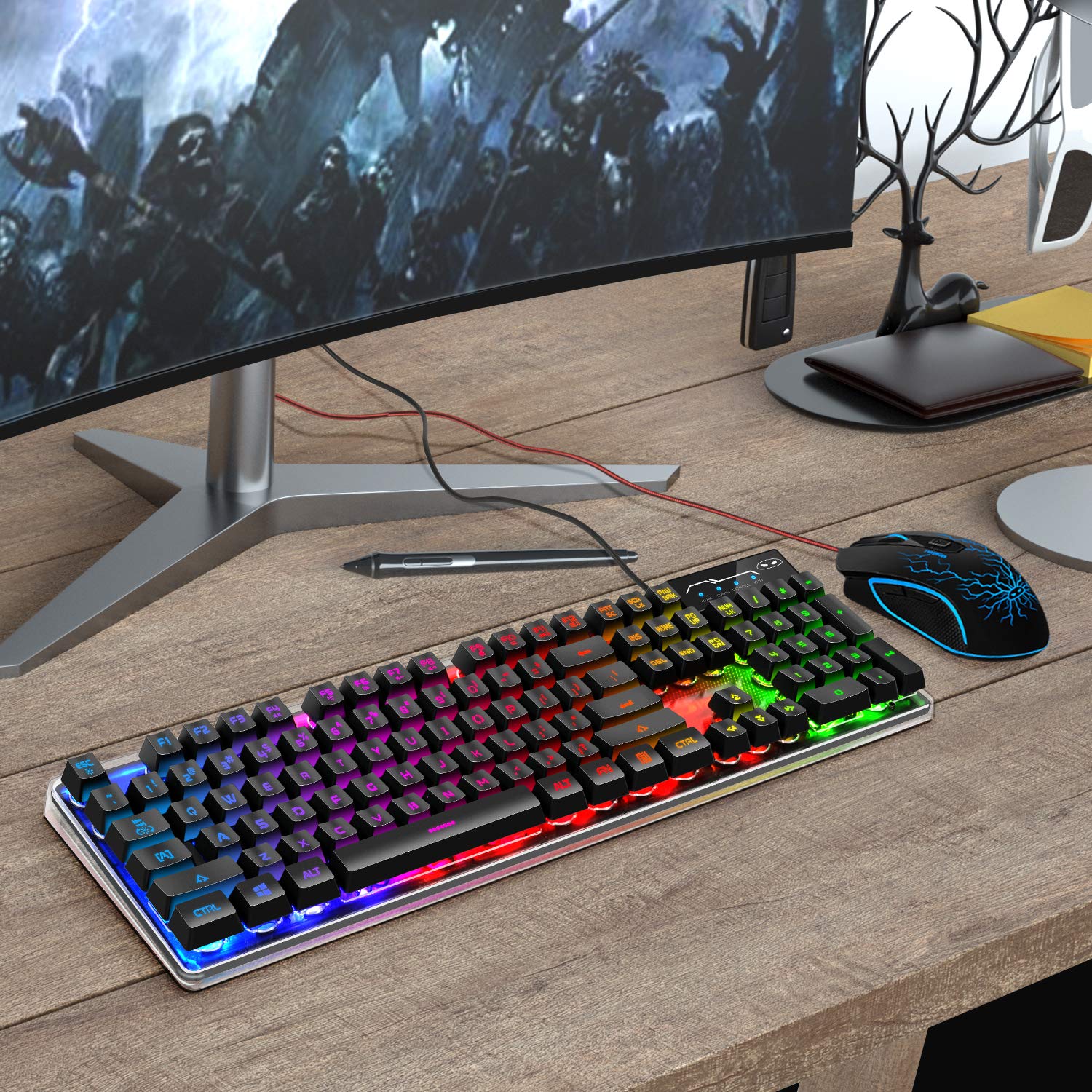 Gaming Keyboard and Mouse Combo, K1 LED Rainbow Backlit Keyboard with 104 Key for Computer/PC/Laptop