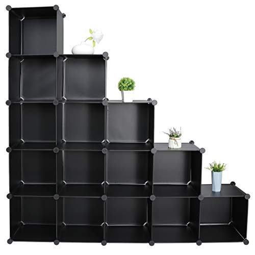 ZENY Cube Storage Organizer, 16-Cube Closet Organizer Storage Shelves, Modular Bookcase, DIY Plastic Modular Closet Cabinet, Book Shelf for Bedroom Living Room Office, Black