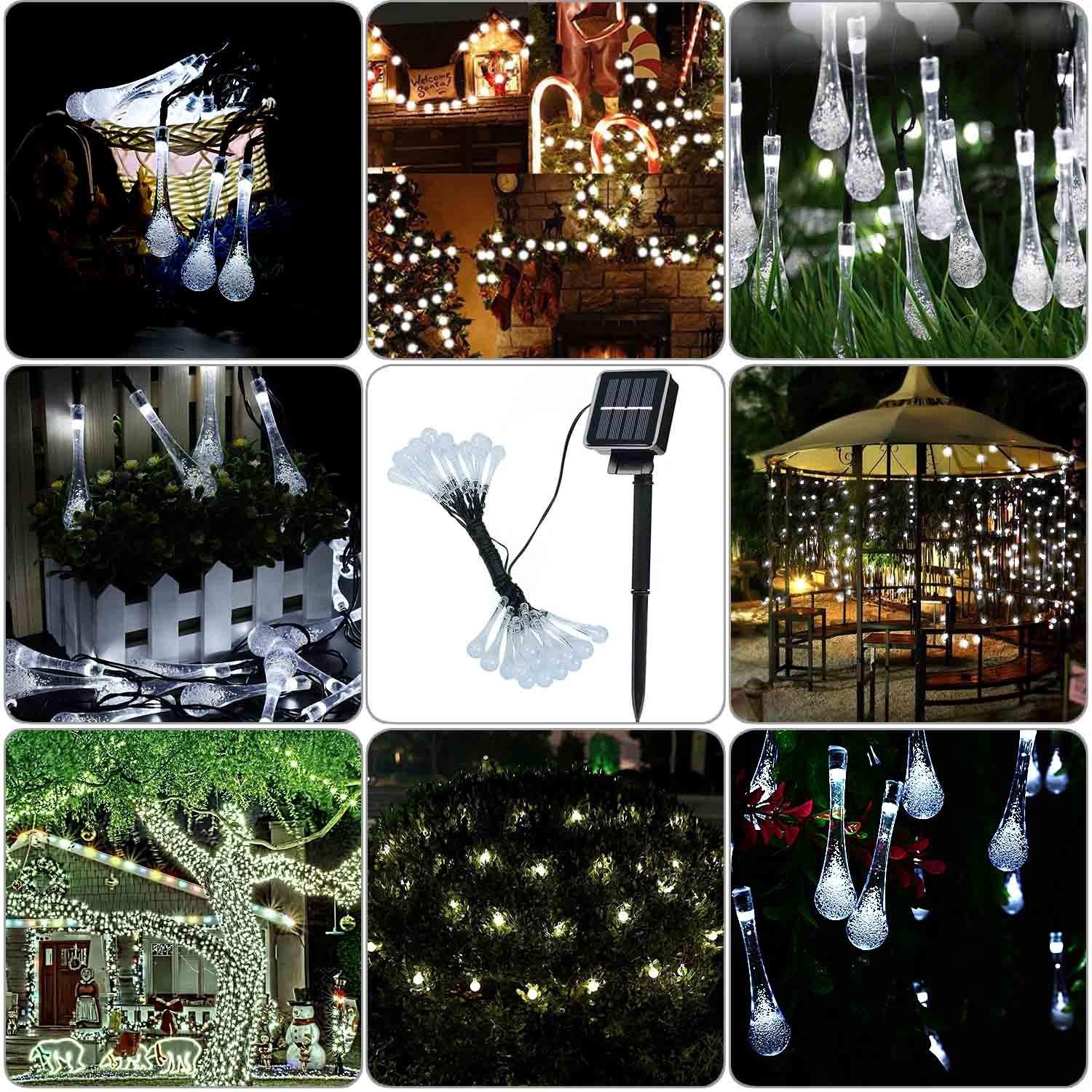 Solar String Lights, 22.9ft 50 Advanced Waterproof Water Drop Mode LED Solar Fairy Lights, Outdoor Saint Valentine's Day Lights for Patio, Lawn, Home, Garden, Wedding, Party Decorations