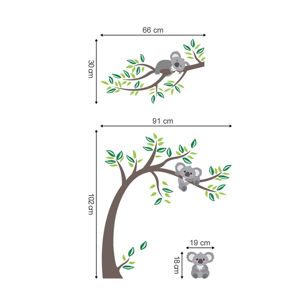 decalmile Koala and Tree Branch Wall Decals Dragonflies Koala Bear Kids Wall Stickers Baby Nursery Childrens Bedroom Wall Decor