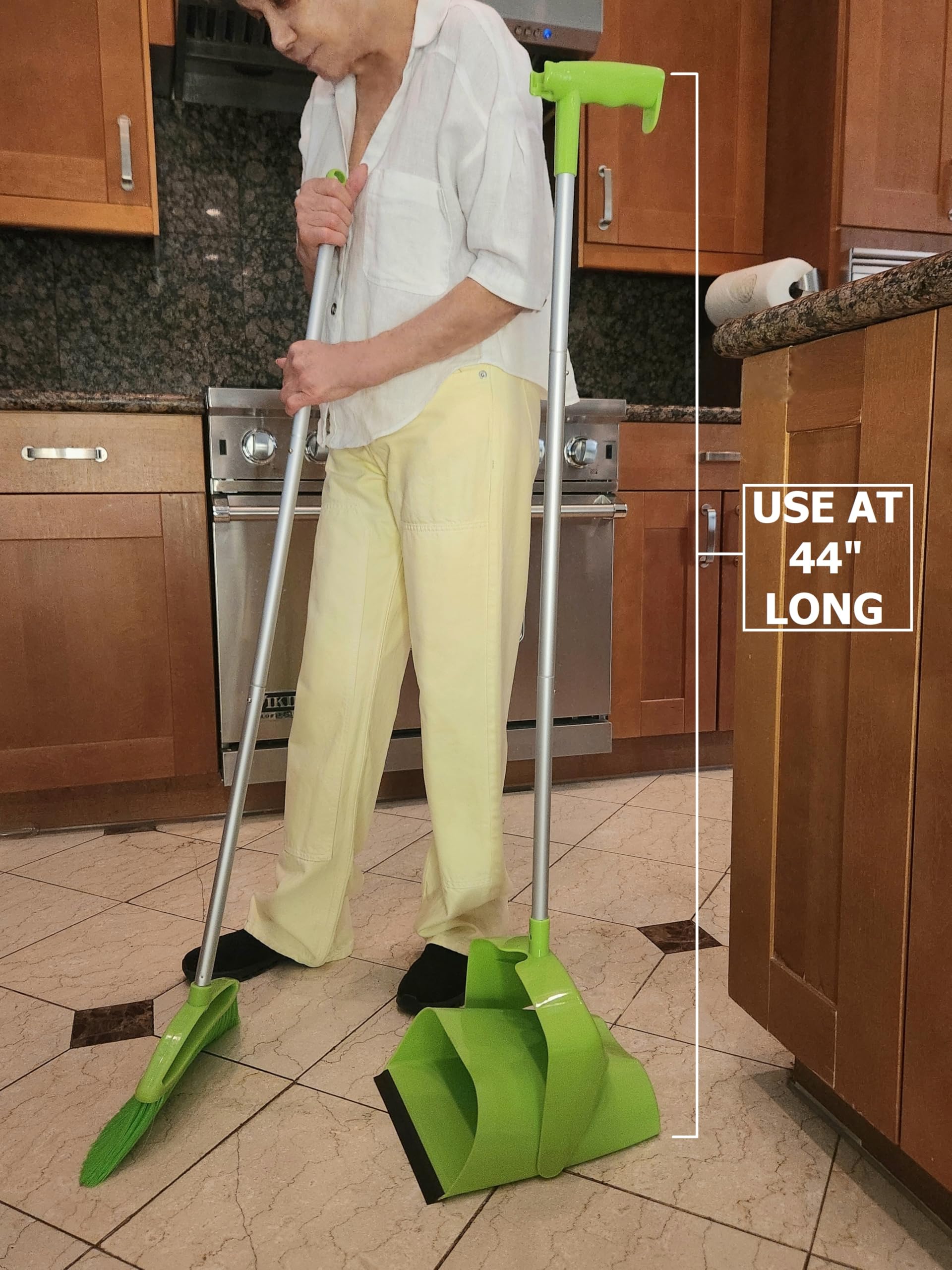 PortoTrash Broom and Dustpan Set for Home, Angled Broom and Upright Dustpan with Extendable Poles, Long Handle Broom and Dustpan Set for Kitchen, Portable Dustpan Combo for Sweeping RV