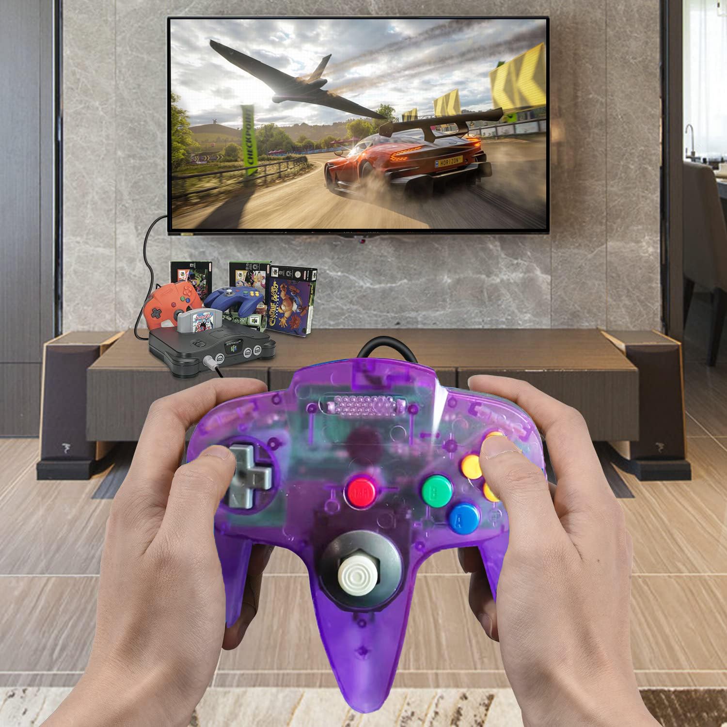 ZeroStory Classic N64 Controller, Wired N64 Controller Joystick with 5.9 Ft N64 AV Cable for N64 Video Game Console (Transparent Blue and Transparent Purple)