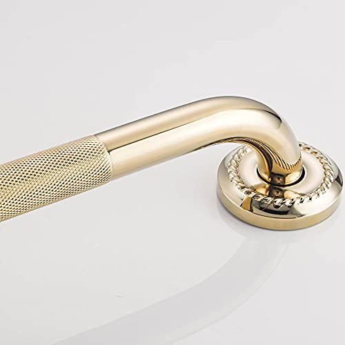 IMPEU Textured Shower Grab Bar, 12-Inch Bathroom Support Rails, Stylish Safety Armrest Hand Rail, Polished Brass/Gold Finish, Good for Senior, Kids, Elderly