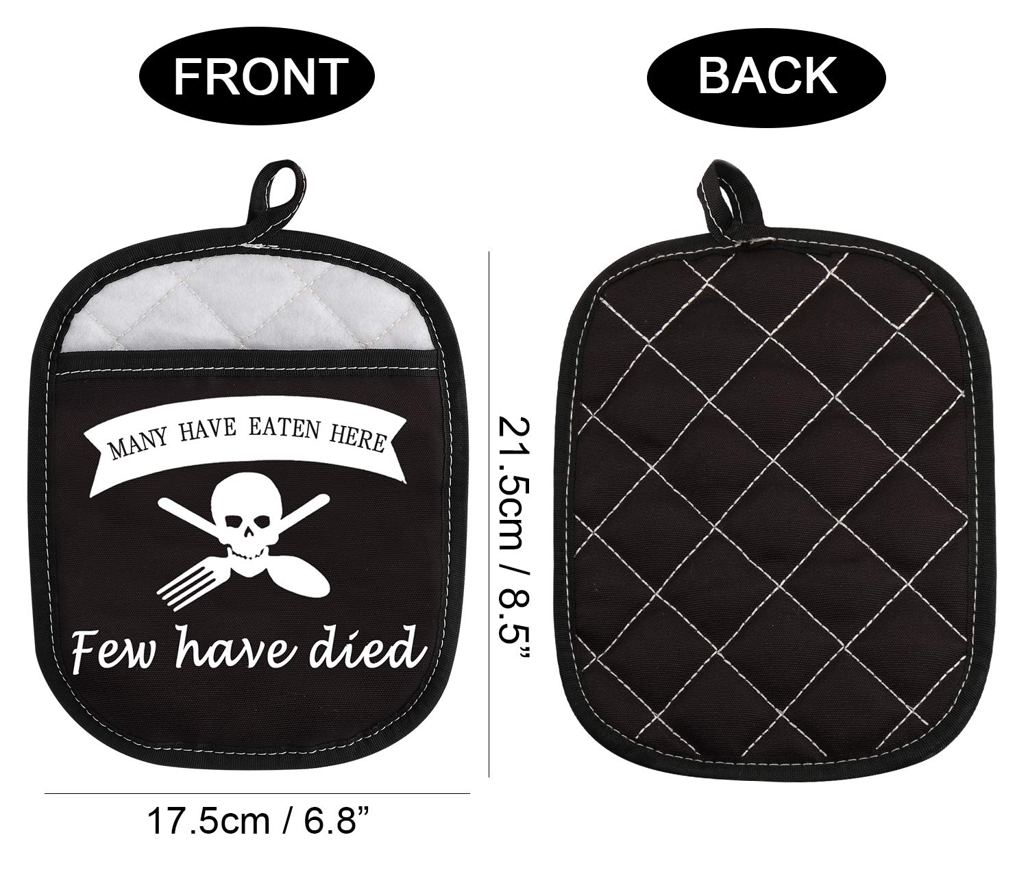 Funny Baking Oven Pads Pot Holder with Pocket for Baker Many Have Eaten Here Few Have Died (Few Have Died)