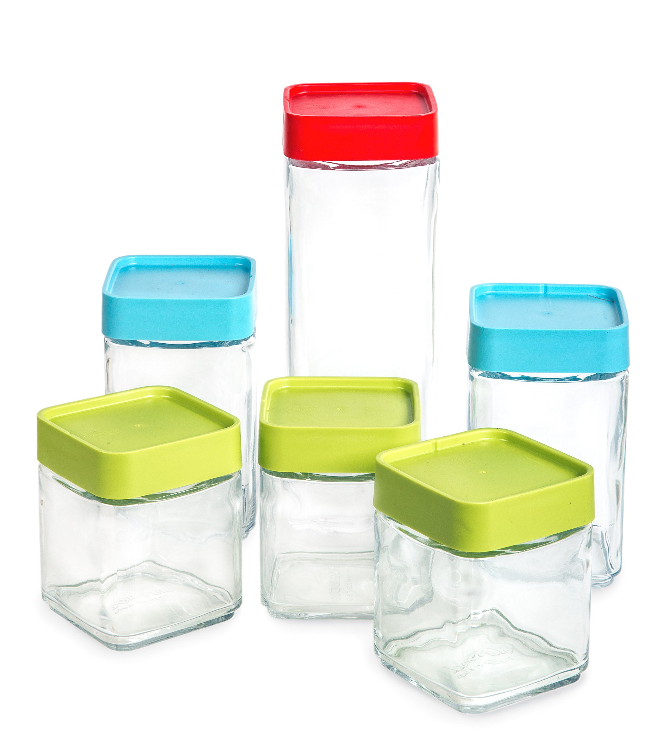 Eco-Friendly Glasslock Food Storage Block Canister Square 6 Container Set with Stackable Screw type Lids