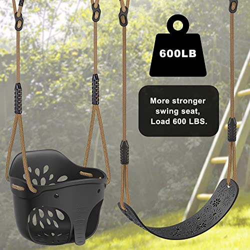 SELEWARE Toddler Swing Set Accessories High Back Full Bucket Swing Seats w/Adjustable Rope and 4 Locking Carabiners, Cute Elephant Shape Design 600LB Capacity (2 Pack)