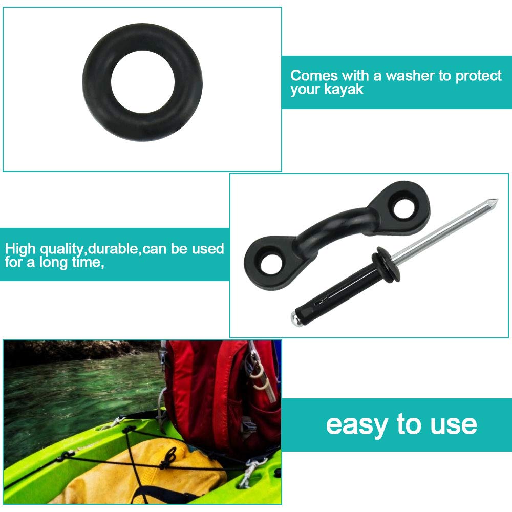 DECARETA 10 Pcs Kayak Nylon Bungee Deck Loops Tie Down Kayak Pad Eye with Rivets,Kayak Pad Eye Tri-Grip Rivet Kit Replacement Parts for Kayaks,Canoes or Boats