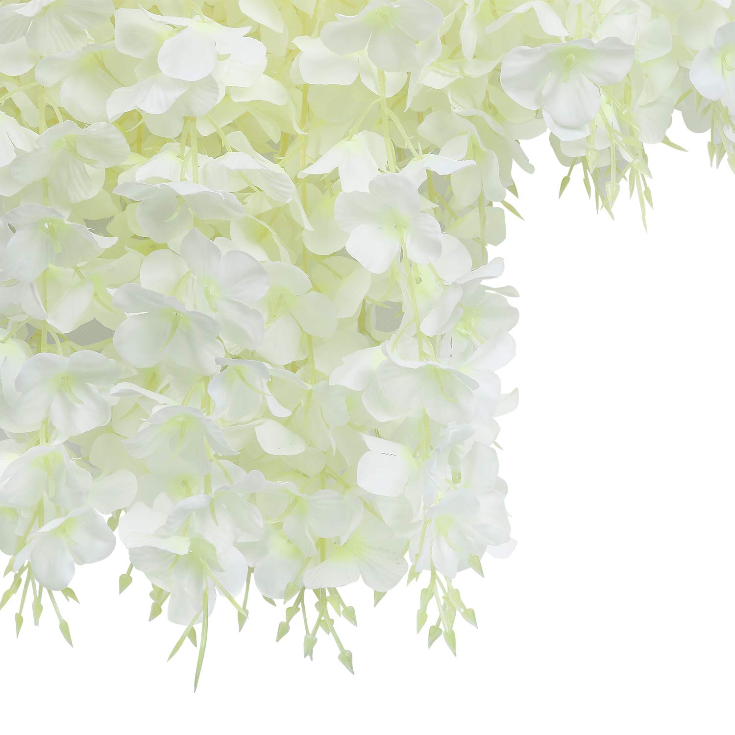 U'Artlines 12 Pack(Total 43.2 Feet) Artificial Fake Wisteria Vine Rattan Hanging Garland Silk Flowers String Home Party Wedding Decor (12, White)
