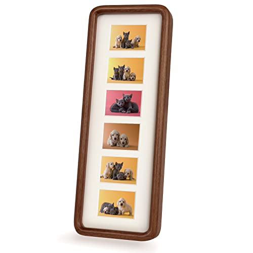 Solid Natural Wood Picture Frames with Mat for Wall Rustic Tabletop Collage Wall Decor Multi Openings Photo Frame 4x12/4x16 Matted to 1.5x2.5,Vertical or Horizontal Display for Wall (Walnut, 6 Opending)