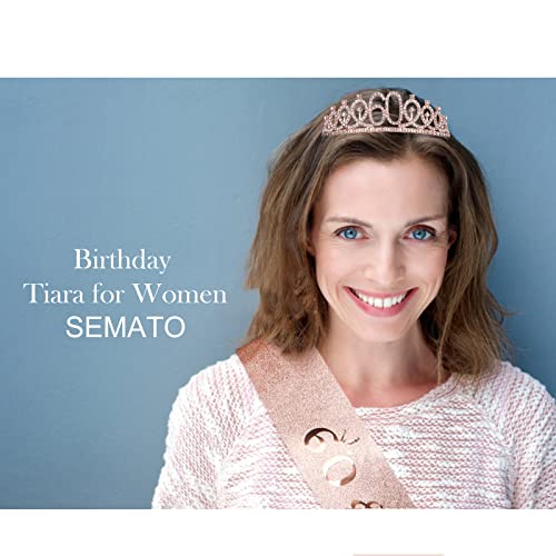 Semato 60 & Fabulous Birthday Crown and Sash Kit- 60th Birthday Gifts for Women 60th Birthday Party Decorations (rose gold)