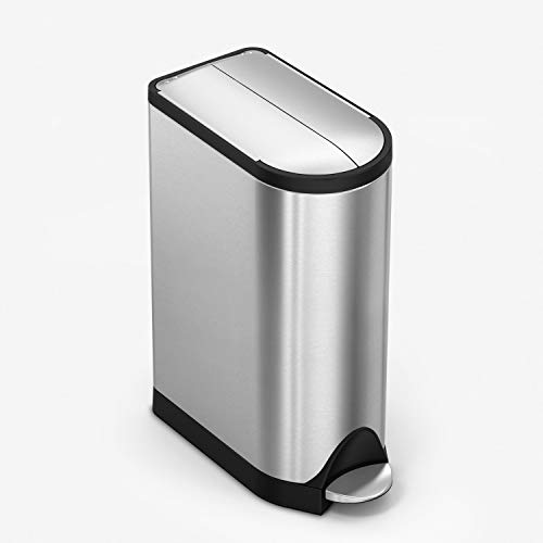 simplehuman 18 Liter/4.8 Gallon Butterfly Lid Kitchen Step Trash Can, Brushed Stainless Steel & Code V Custom Fit Drawstring Trash Bags in Dispenser Packs, 16-18 Liter/4.2-4.8 Gallon, Clear β60 Liners