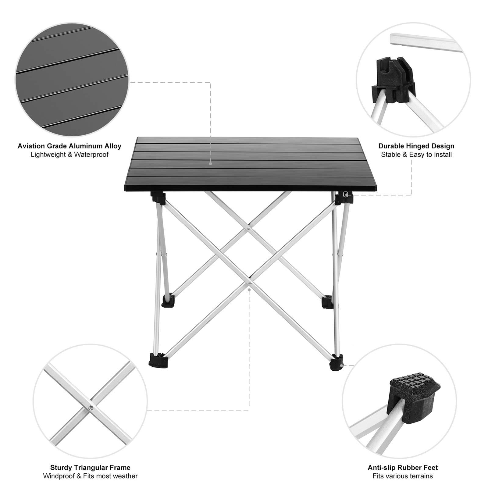EDEUOEY Aluminum Folding Camping Table: Roll up Top Waterproof Bag Family Cooking Hiking Sand Picnic Low Mini Compact End Backpacking Outdoor Beach Collapsible Lightweight Small