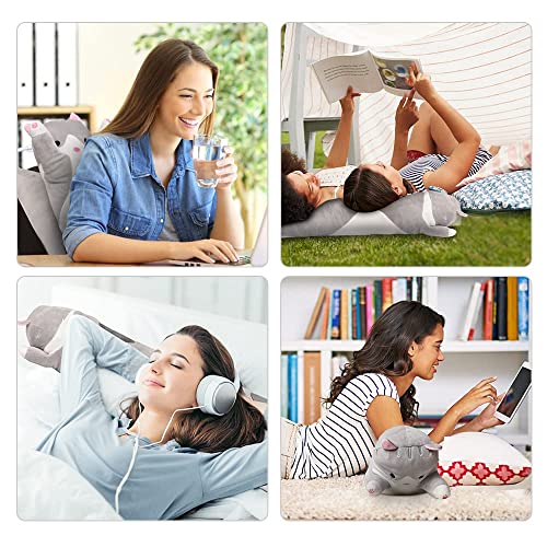 Decdeal Long Cat Plush, Plus Doll Toy Cat, Cute Cartoon Cat Shaped Plush Toy Sleeping Long Throw Pillow Decorative Gift (Grey, 500mm/19.68in)