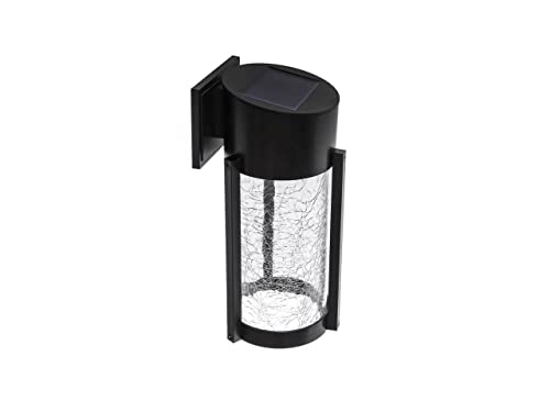 Home Zone Security Decorative Solar Wall Lights - Outdoor Crackle Glass Patio and Fence Wall Lights, 2-Pack Black