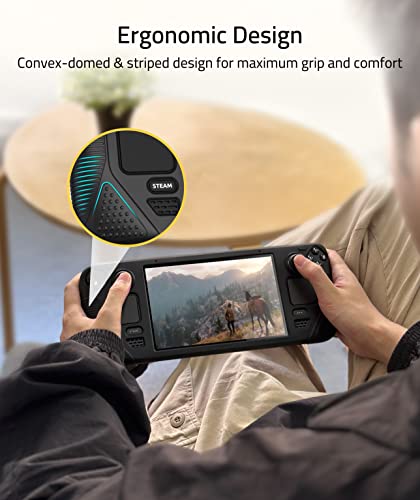 Syntech Protective Case Compatible with Steam Deck Accessories Console, All-Round Protection with Non-Slip Thumb Grips, Anti-Slip & Scratch, Silicone Cover for Enhanced Fit and Alignment-Black