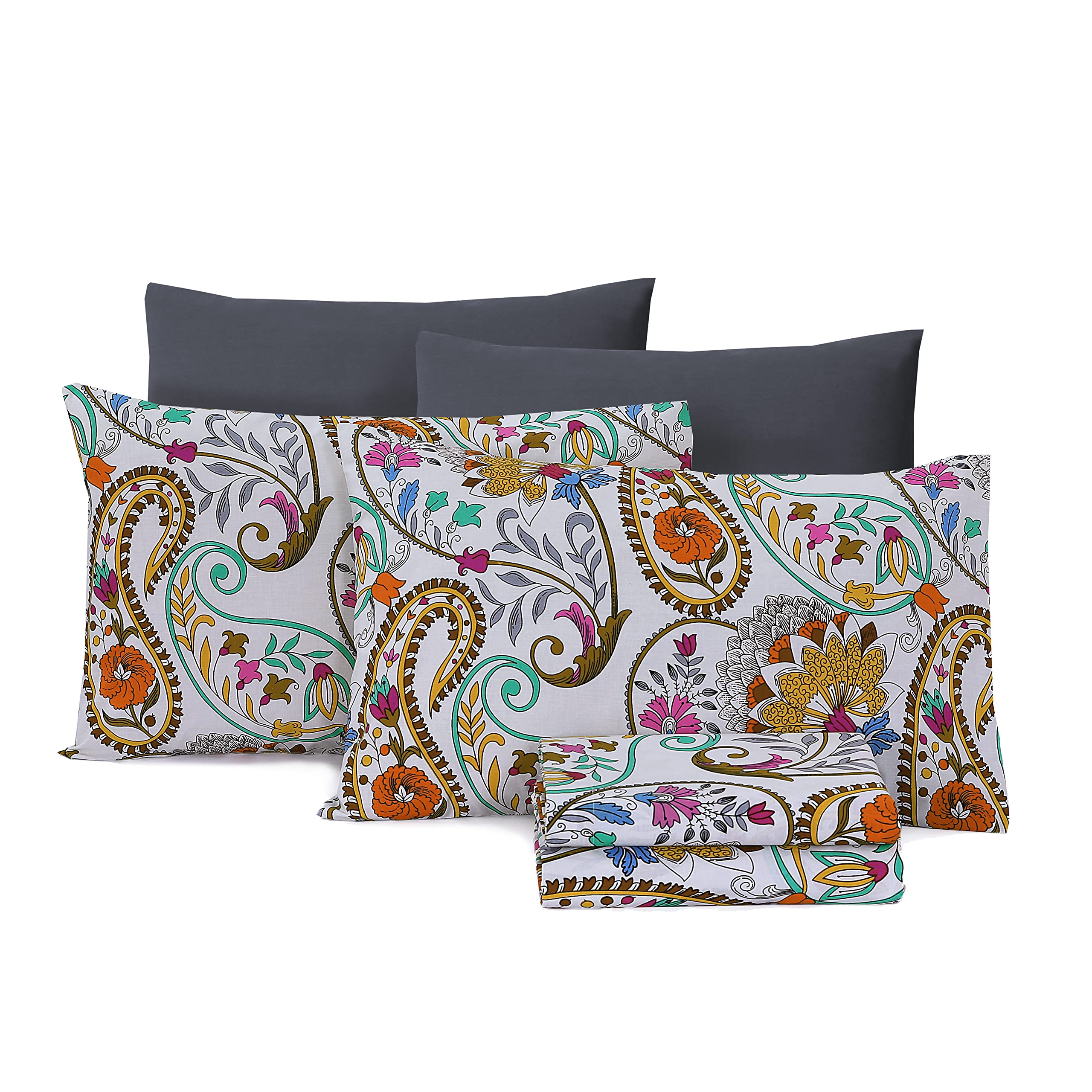 Cotton Alley-144 TC full Size Sheet Sets - 100% Cotton 6 Pcs Full Size Sheets, 1 Fitted Sheet, 1 Flat Sheet and 4 Pillowcases, bed sheets full size set Fitted Up to 16" Mattress,(Paisley)
