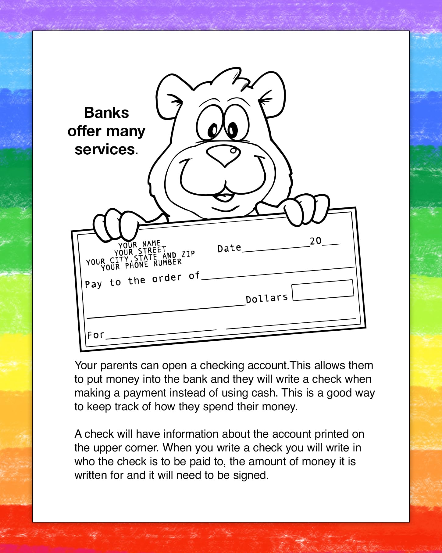 ZOCO - My Favorite Bank - Educational Coloring Books (25 Bulk Pack, with Crayons) - Banking Supplies - Games, Puzzles, Activities - Gifts for Kids