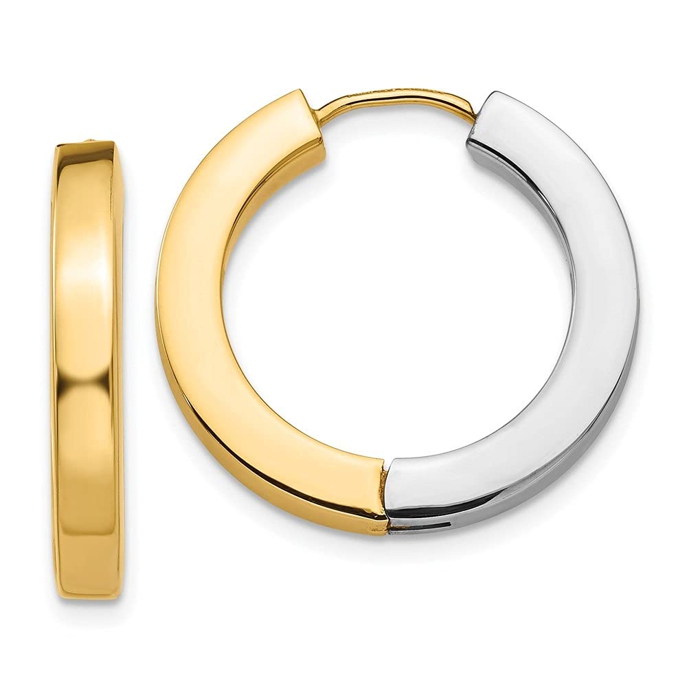 Diamond2Deal 14k Two-tone Gold Hollow Hinged Hoop Earrings (L- 0.83 in, W- 0.83 in)