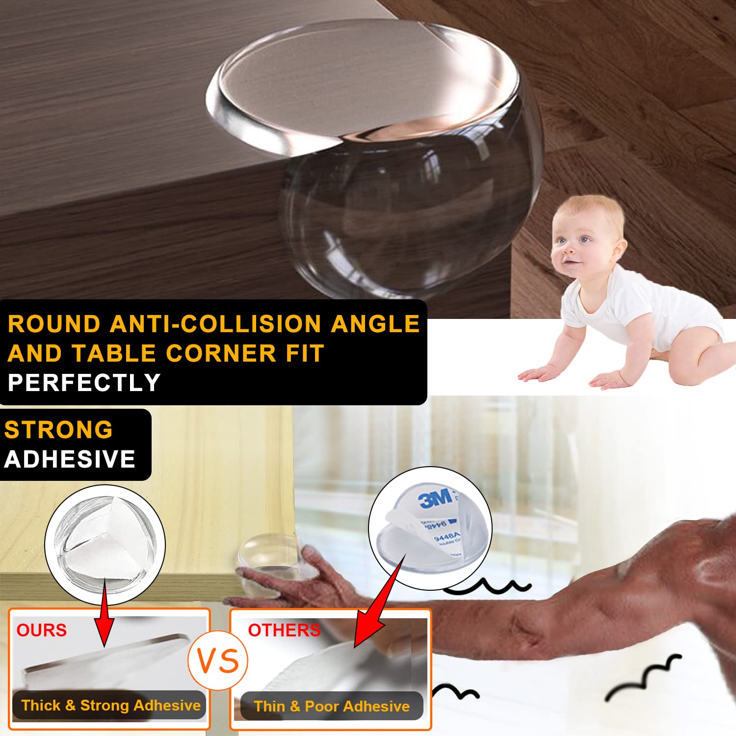 Edge Corner Protector,Baby Proofing Guards,Clear Soft Silicone Bumper Strip 20ft(6m) with Upgraded Pre-Taped Strong Adhesive,Round Child Safety Edge Protector(8pack) for Cabinets,Tables,Furniture