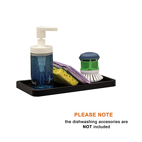 HomeBee Silicone Kitchen Bath Vanity Organizer Tray, Non-Slip Multipurpose Sink Caddy | Dish Sponge, Brush, Soap Dispenser Bottle Holder | Dishwasher Safe Rubber Counter Mat (10 x 5.25 Inch β Black)