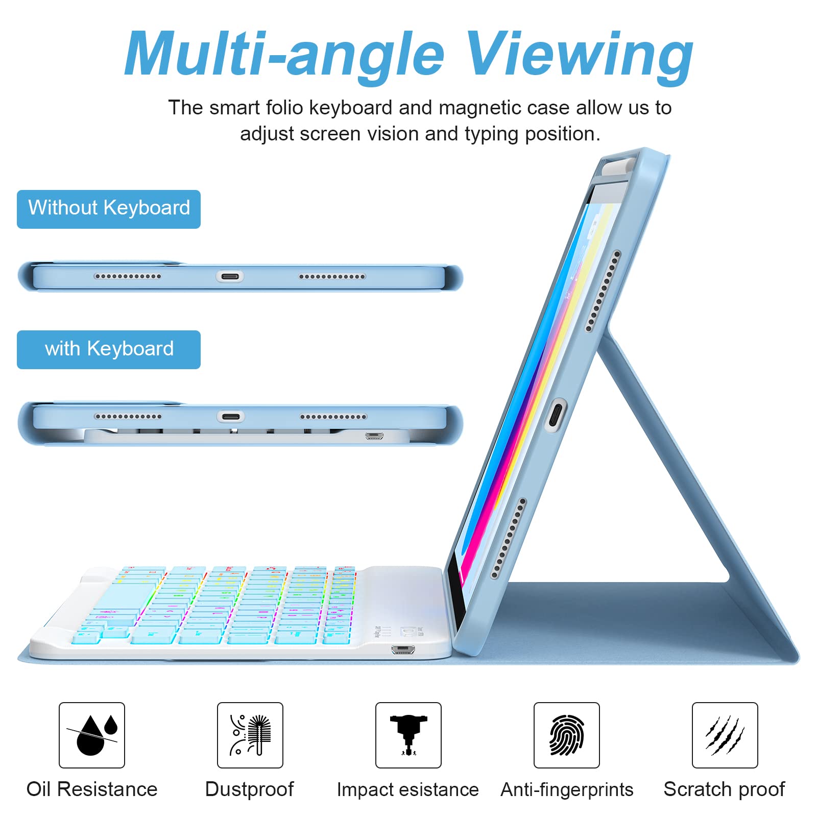 LINHUANXILE iPad 10th Generation Case with Keyboard ，Keyboard Case for iPad 10th Generation(10.9-inch 2022) Backlit Detachable Bluetooth Keyboard with Pencil Holder for 2022 iPad 10th Gen