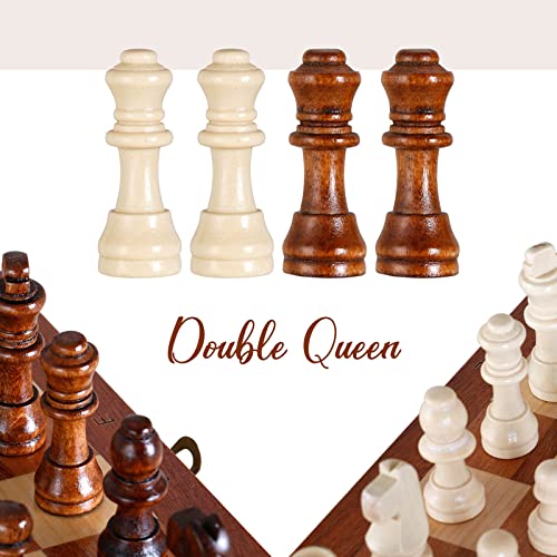 Syrace Chess & Draughts Set Checkers Board Games, Wooden Foldable Hand Crafted Portable Travel Chess Board Game Sets with Game Pieces & Storage Slots Large Size 15.74"