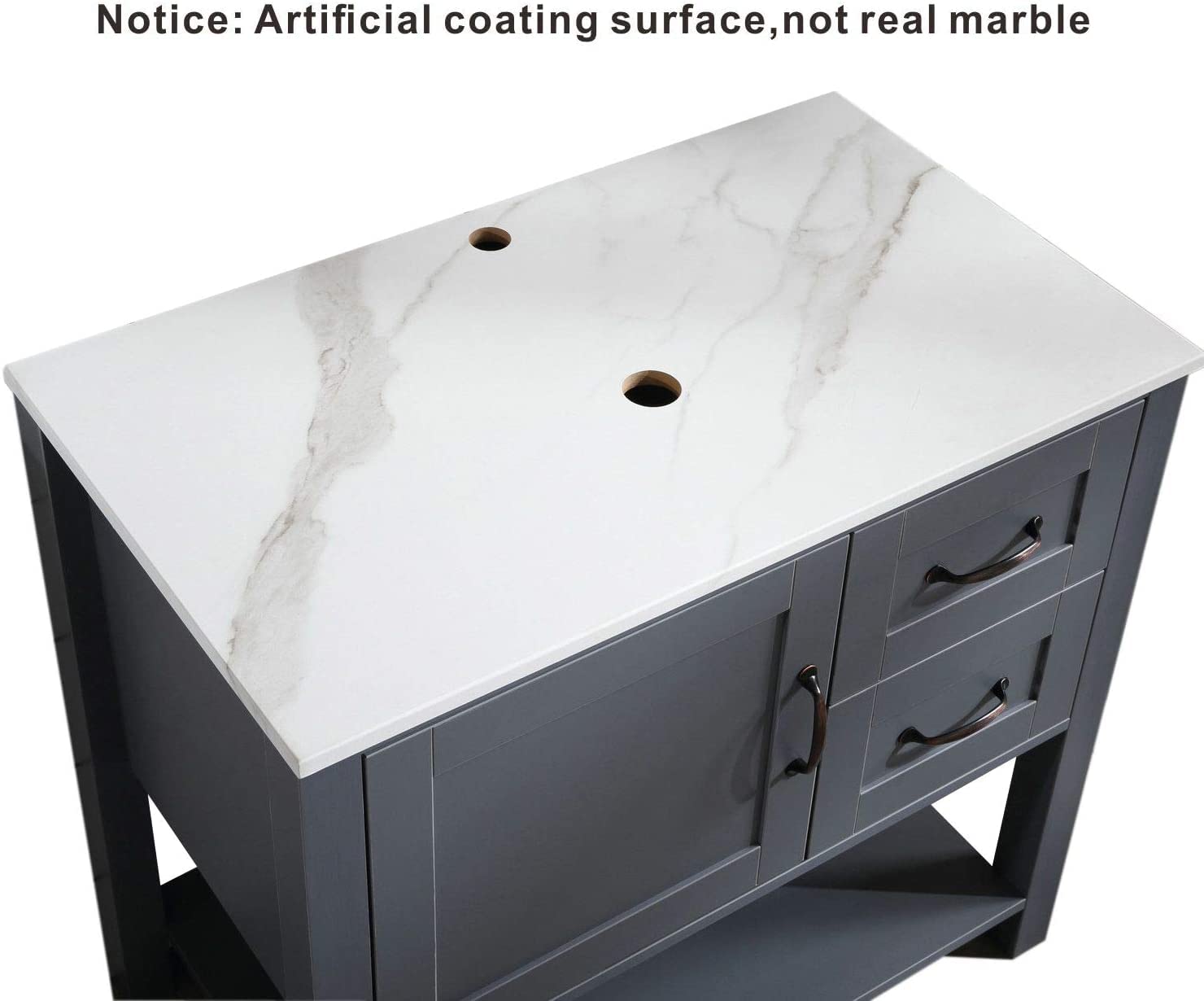 Homecart 30" Bathroom Vanity and Sink Combo Marble Pattern Wood Top White Vessel Sink with Faucet Drain Mirror Vanity Set, Grey