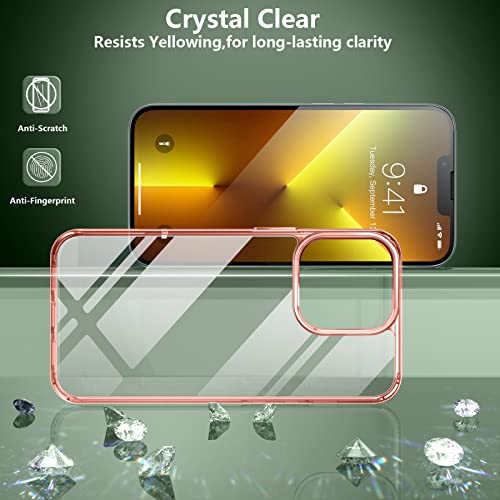SPIDERCASE [3 in 1 Designed for iPhone 13 Pro Max Case, [Crystal Clear Not Yellowing][with 2 Pcs Tempered Glass Screen Protectors & 2 Pcs Camera Lens Protectors] Slim Thin Case (Rose Gold)