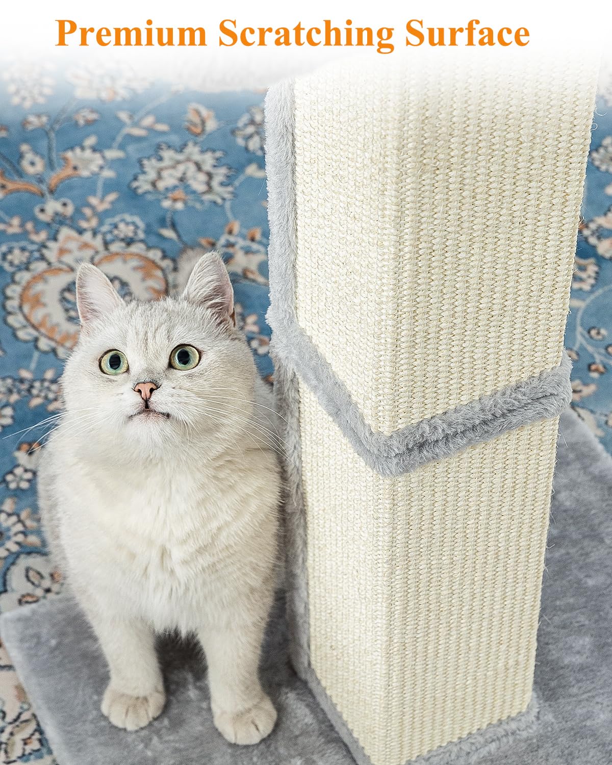 Karolpar 32" Cat Scratching Post for Indoor Cats, Sisal Cat Scratcher with Plush Perch, Large Scratch Post with Bed, Removable Cover, Sisal Fabric,Light Grey
