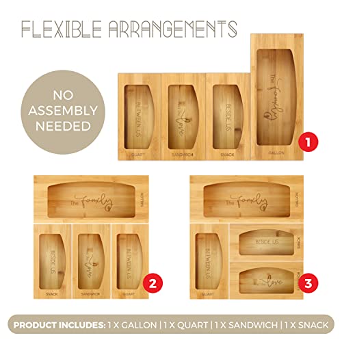 IOCREATIVE Ziplock Bag Storage Organizer - Food Baggie Holder for Kitchen Drawer - Sandwich, Snack, Quart & Gallon variety size bags - Compatible with Ziploc, Solimo, Glad, Hefty - Bamboo