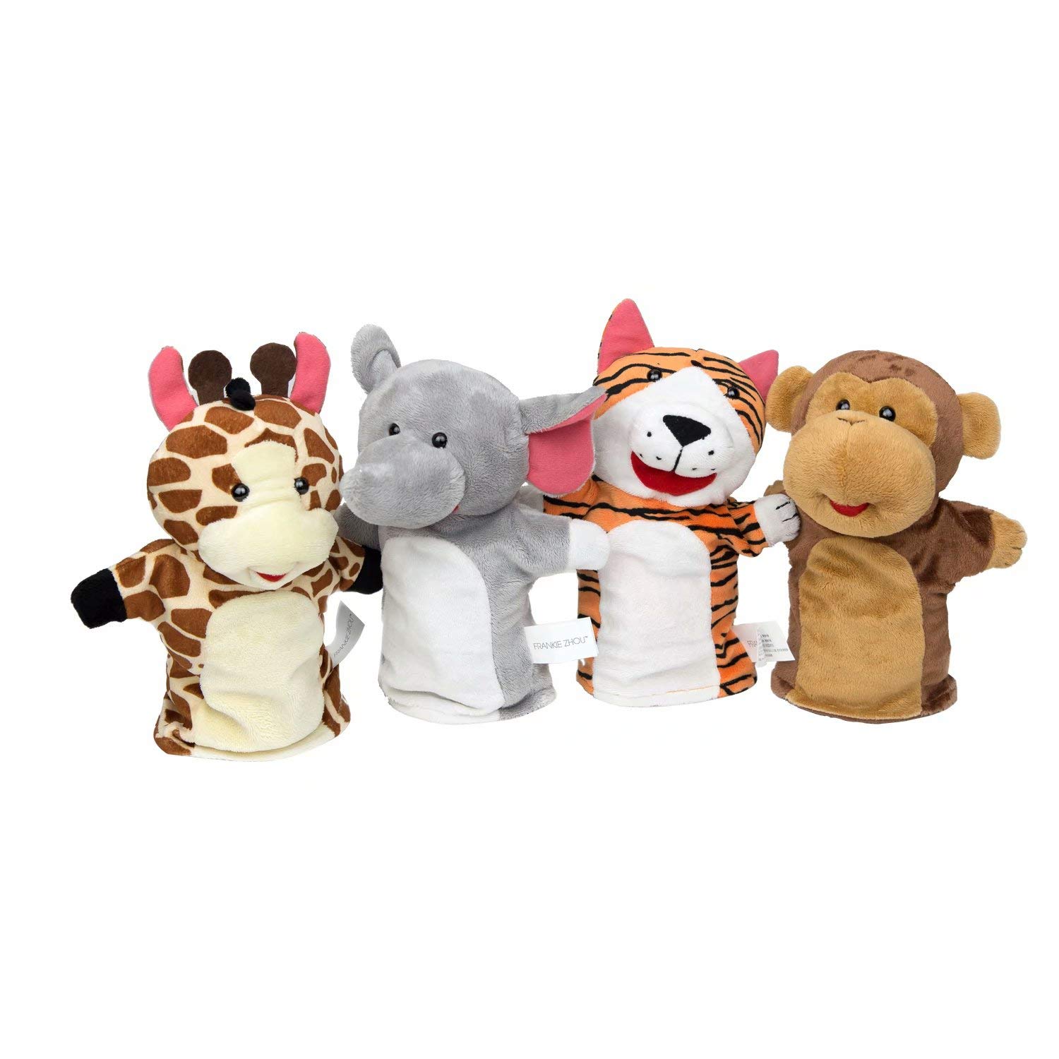 Zoo Animals Hand Puppets Set of 4 -Elephant, Tiger, Giraffe, Monkey Plush Animal Toys for Kids Babies and Toddlers Social Skills…