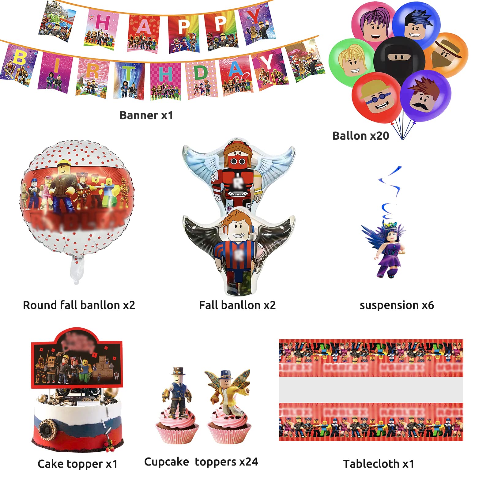 Game Themed Birthday Party Decorations, Party Supplies Include Happy Birthday Banners, Suspension, Cake Decorations, Balloons, Cupcake Decorations,Tablecloths。