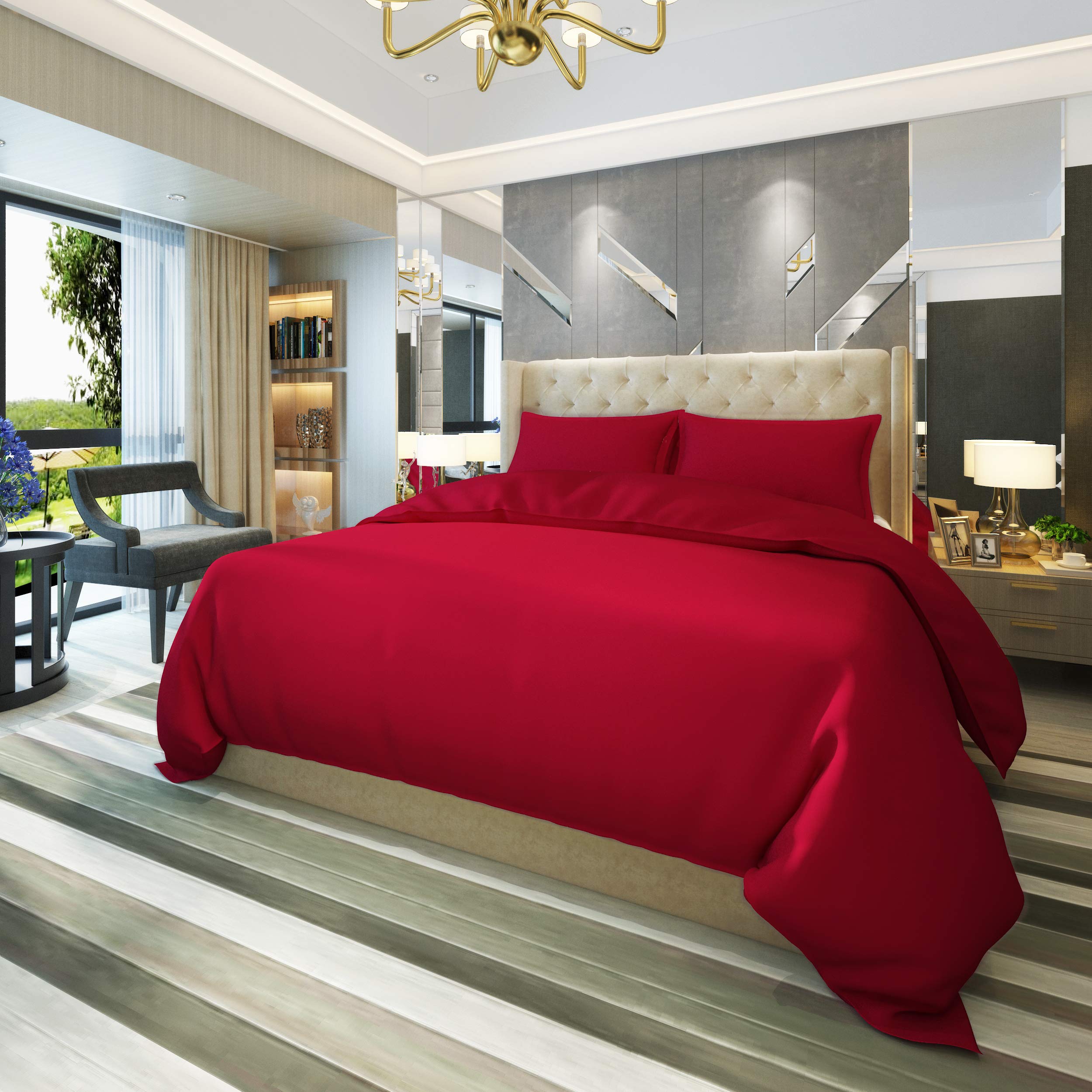 Red Nomad Luxury Duvet Cover & Pillow Shams Set, 3 Pieces, Full/Queen, Burgundy