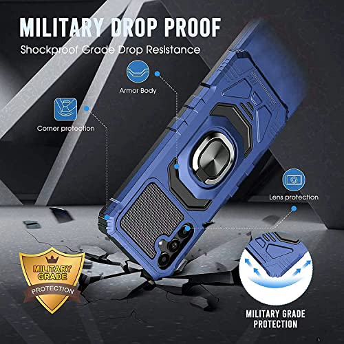 MLDWH for Samsung Galaxy S23 Phone Case with Tempered Glass Screen Protector, Ring Kickstand for Magnetic Car Mount, Heavy Duty Shockproof Cover for Samsung Galaxy S23 (Blue)