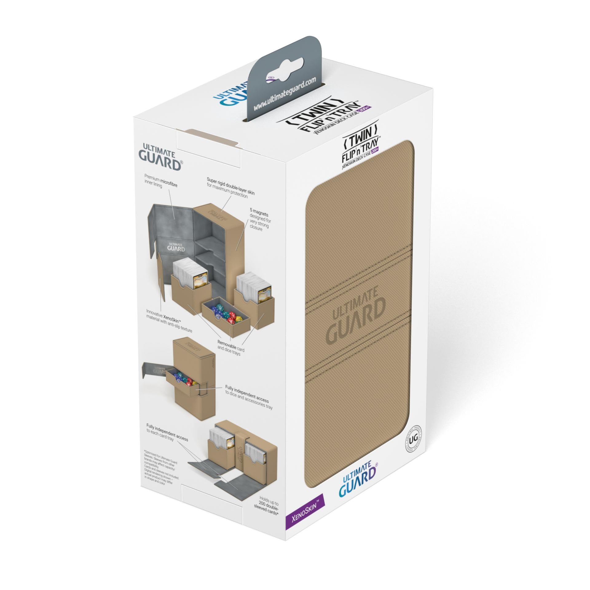Ultimate Guard 200 Card Twin Flip N Tray Xenoskin Deck Case, Sand