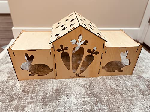Indoor Bunny Rabbit Castle, Hideout and Wooden House Playset with Ramps, Hay Feeder & Waste Tray
