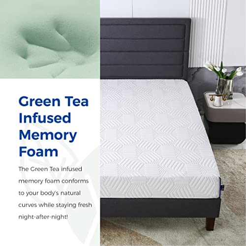 MLILY EGO Blue 8 Inch Twin Memory Foam Mattress, Bed in a Box, Green Tea and Cooling Gel Infused, CertiPUR-US Certified, Made in USA, Medium-Firm, 38βx75βx8β, White