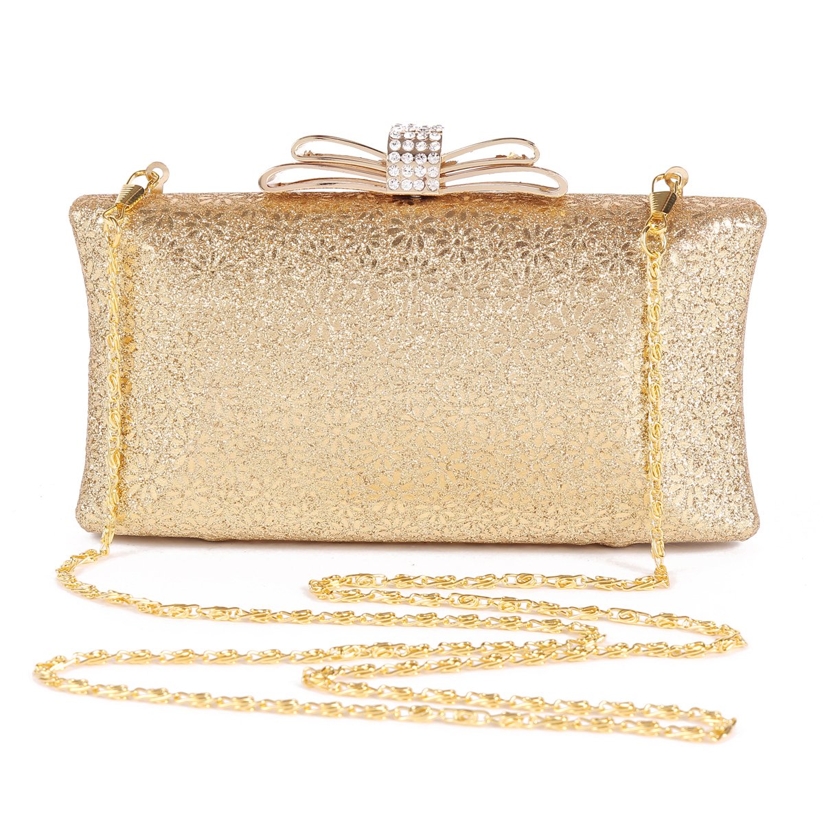 Damara Womens Hardcase Glitter Cut-Out Allover Evening Bag,Champagne