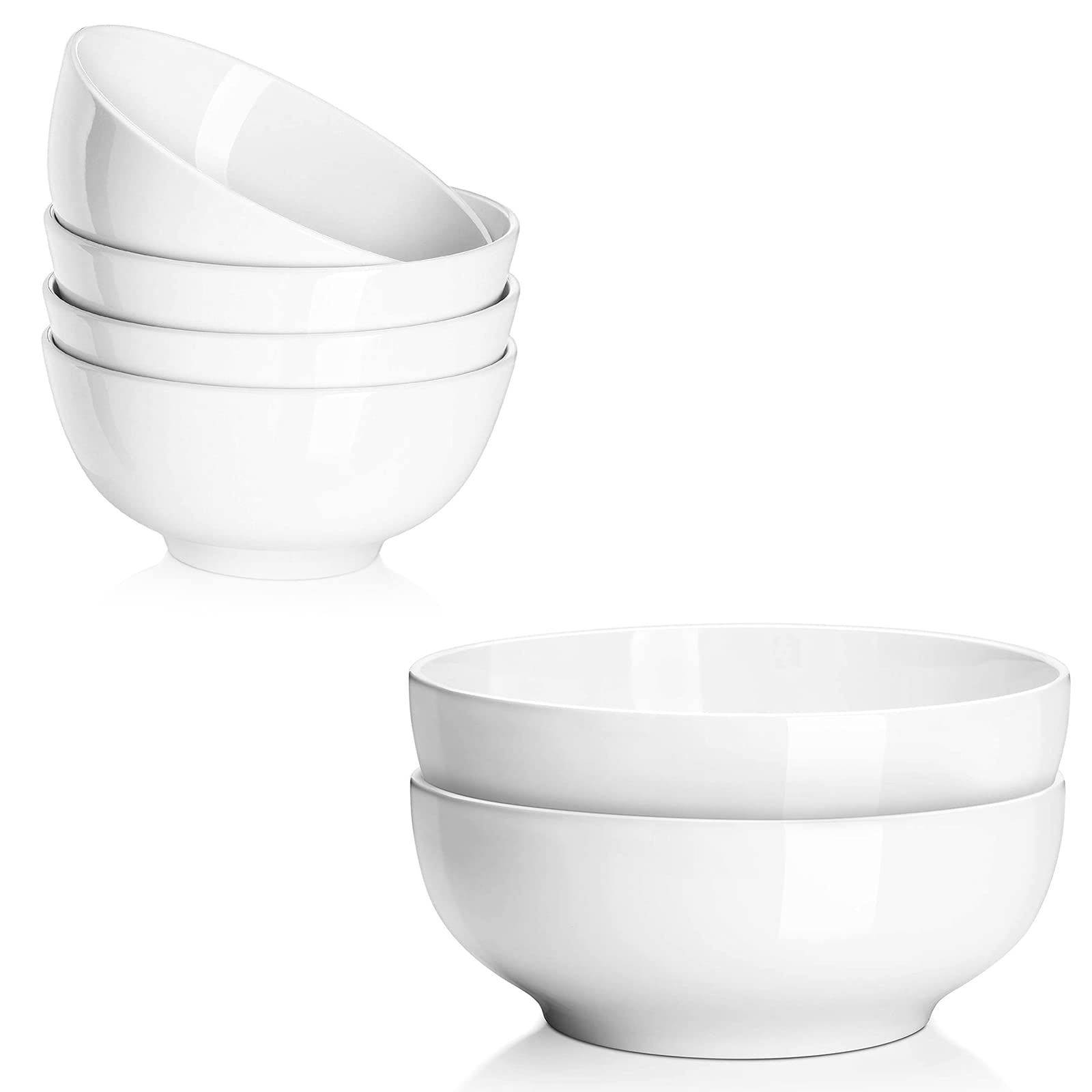 DOWAN Bowls Set of 6, 2.8 Quart Large Serving Pasta BowlsïŒ2 Packs & 22 oz Cereal Salad Bowls (4 Pack), Deep Soup Bowls for Family, Party, 9.5 Inch, White