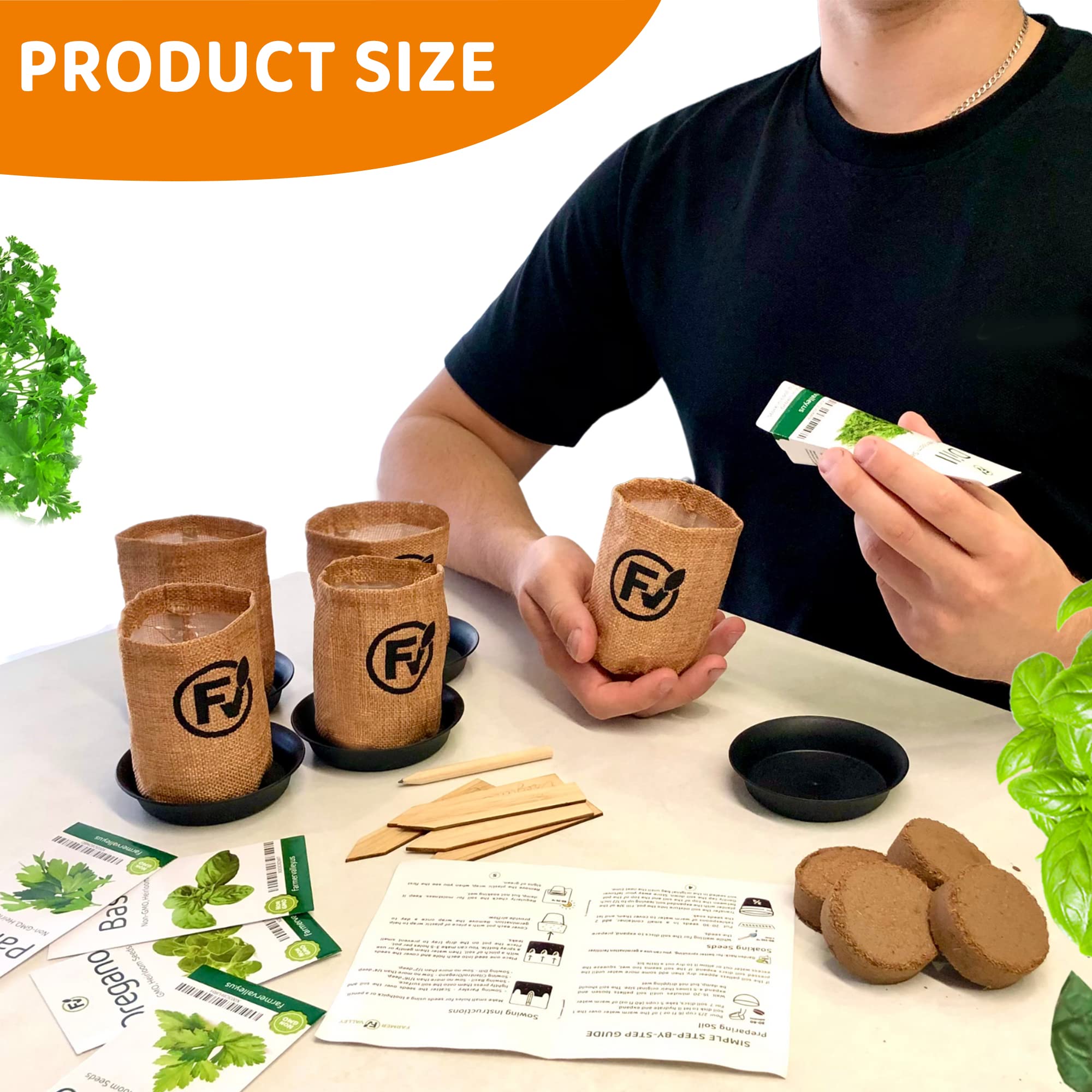 Indoor Herb Starter Grow Kit - 5 Different Medicinal & Tea Herb Seeds - Parsley, Basil, Cilantro (Coriander), Dill, Oregano - Non GMO and Heirloom - Including Pots and Soil - Made in USA