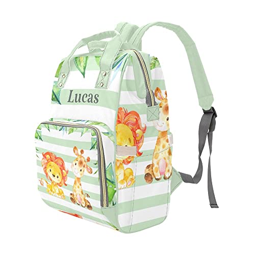 NZOOHY Cute Lion King & Deer Personalized Name Diaper Bag Tote, Custom Waterproof Nursing Baby Bag Mummy Backpack for Mom Travel Outdoor, 15''x10.83''x6.69''