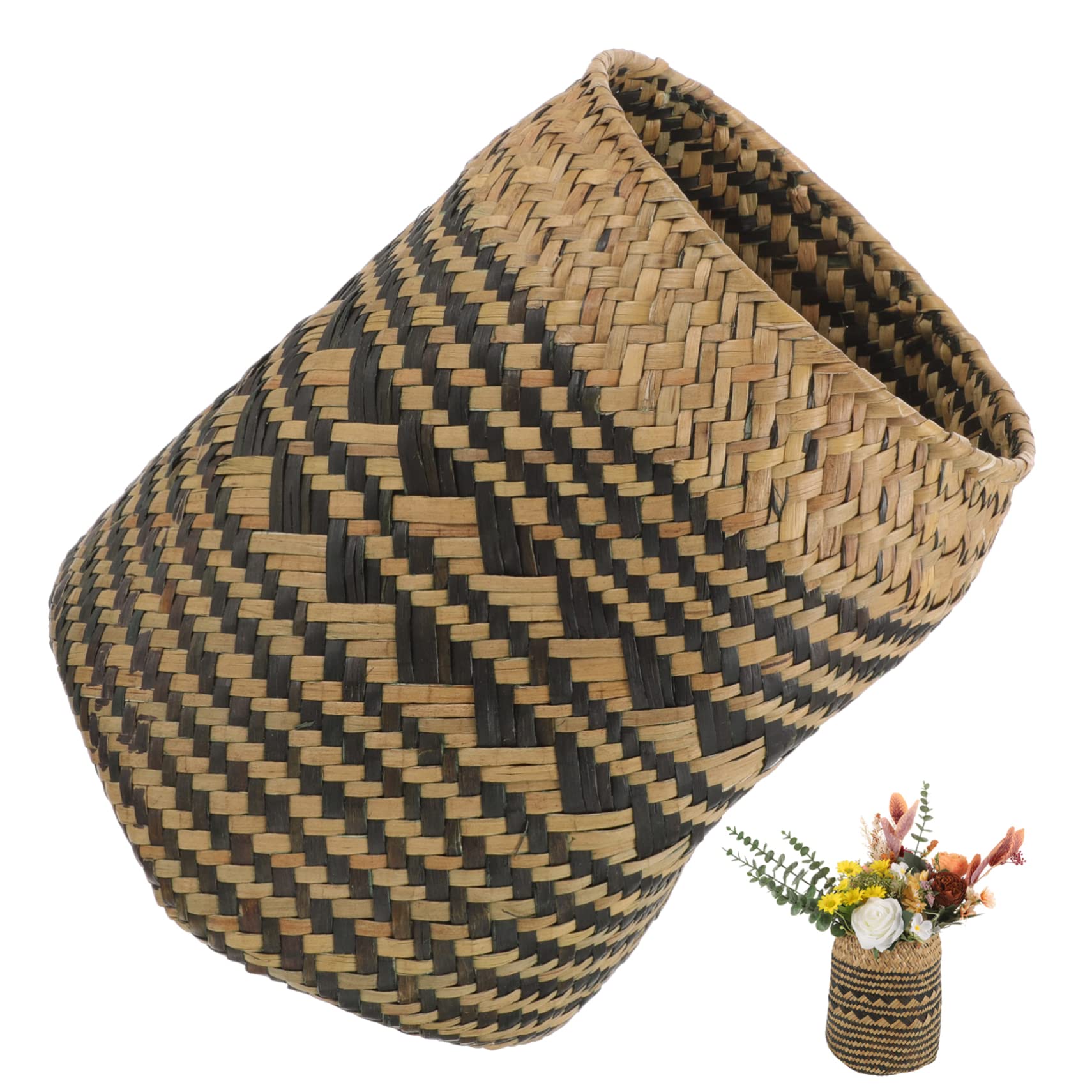 KONTONTY Vintage Woven Trash Can Decorative Waste Paper Basket for Desktop Bedroom Bathroom and Office Handcrafted Sundries Container and Basket Stylish Garbage Bin