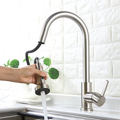 HOMELODY Pull Down Faucet Replacement Head, 2 Functions Kitchen Faucet Sprayer Head, G 1/2 Pull Out Spray Head for Kitchen Faucet, Brushed Nickel Kitchen Sink Faucet Head