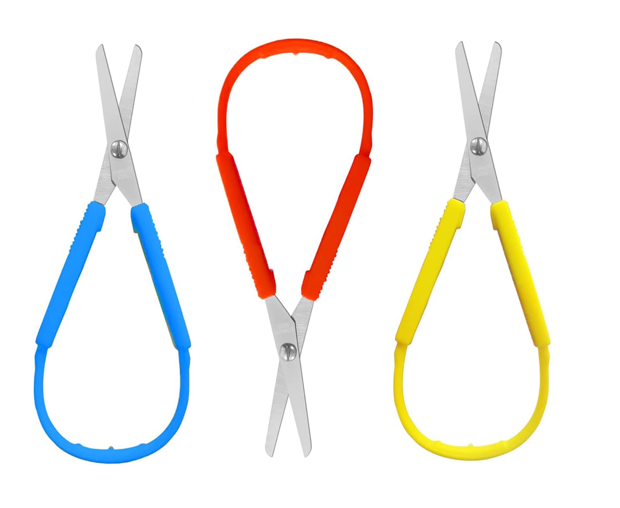 Mini Squeeze Scissors, Lefty Support Loop Scissors for Toddlers,5 Inch Adaptive Design Preschool Training Scissors (3, Red+Blue+Yellow)