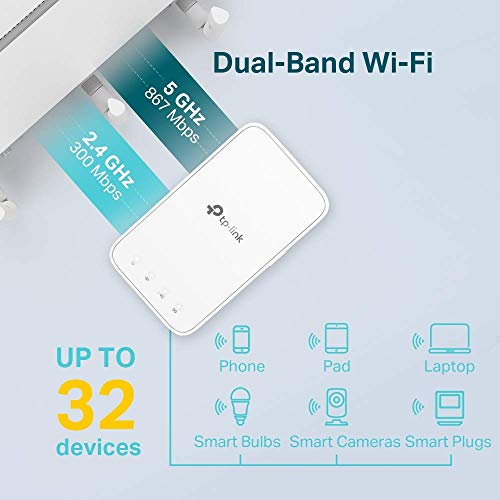 TP-Link | AC1200 WiFi Range Extender | Up to 1200Mbps | WiFi Extender, Repeater, WiFi Signal Booster | One Mesh | Easy Set-Up | Compact Designed Internet Booster (RE300) (Renewed)
