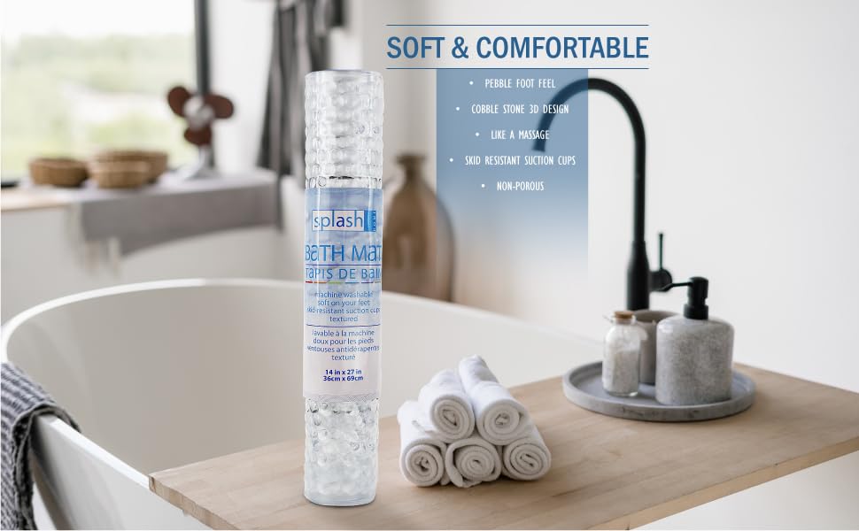 Splash Home Order Bathtub Mat Non-Slip, Shower Mat with 112 Suction Cups and Drain Holes Bath Mat for Tub, 27 L x 14 W Inches, Machine Washable, PVC - Clear