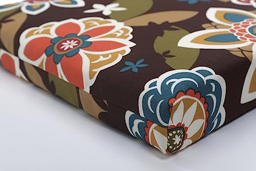 Pillow Perfect Floral Indoor/Outdoor Sofa Setee Bench Swing Cushion with Ties, Weather, and Fade Resistant, 18" x 45", Brown/Orange Annie, 1 Count