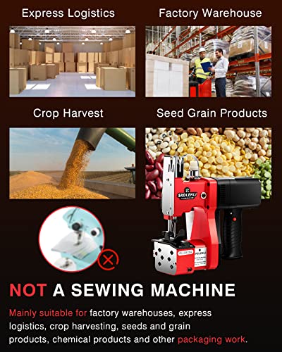 Spolehli Bag Sewing Machine Bag Sealing Machine Bag Closer Bag Closing Machine Bag Stitching Machine Industrial Sewing Machine Bag Sealer Sealing Machine for Sack Woven Kraft Kraft Paper Bag Sealing 110v US plug with CE (Red)
