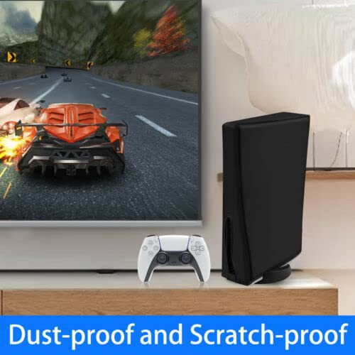 Dust Cover For PS5 Console, Oxford Fabric Anti-Scratch Waterproof Dust Guard With Back Cable Port For SONY Playstation 5 Console Digital & Disk Version Accessories (Black)